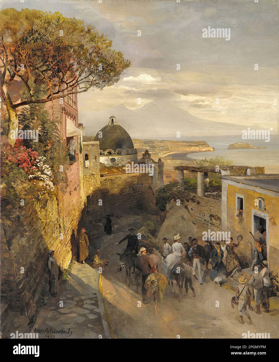 Achenbach Oswald - Neapolitanische Strassenszene Mit Regem Treiben ...
