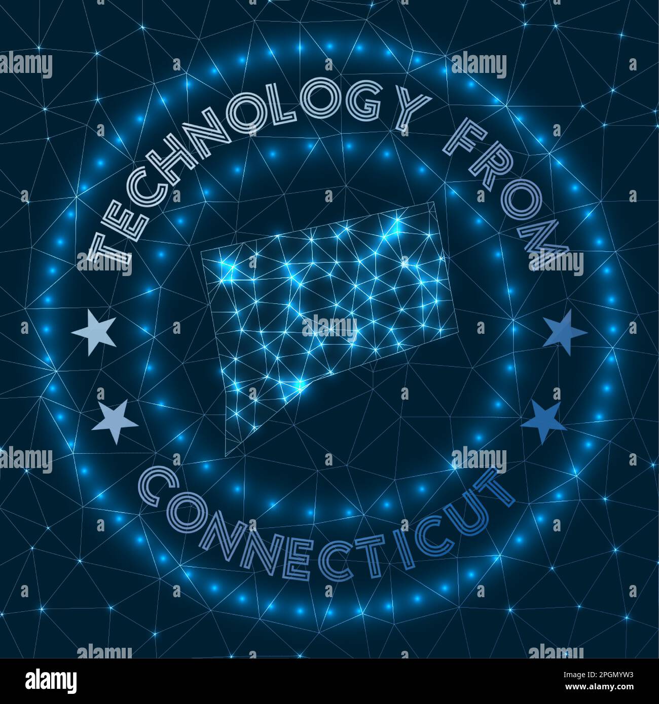Technology From Connecticut. Futuristic geometric badge of the US state ...