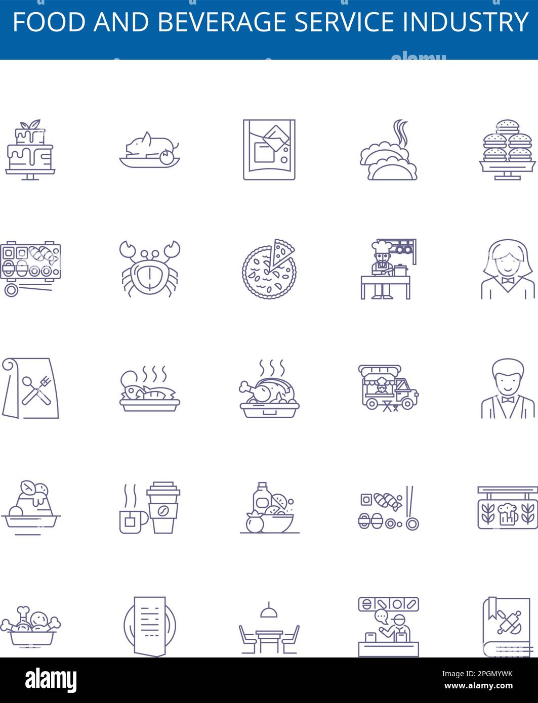 Food and beverage service industry line icons signs set. Design collection of Dining, Beverage ...