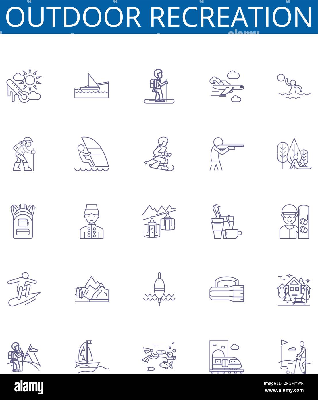 Outdoor recreation line icons signs set. Design collection of Hiking ...