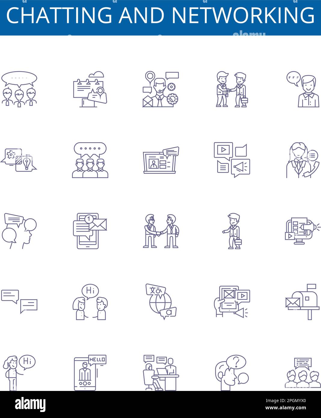 Chatting and networking line icons signs set. Design collection of ... Chatting and networking line icons signs set. Design collection of ...