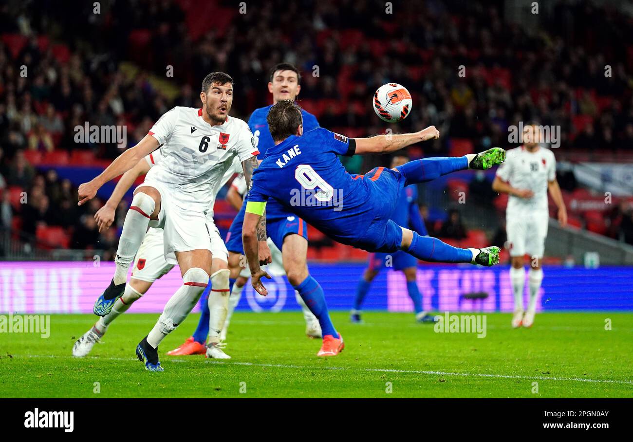 File photo dated 12-11-2021 of England's Harry Kane scoring his forty ...