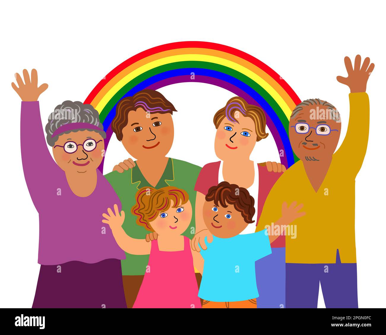A group of happy multi-ethnic gay, lgbtq parent with family. Young ...
