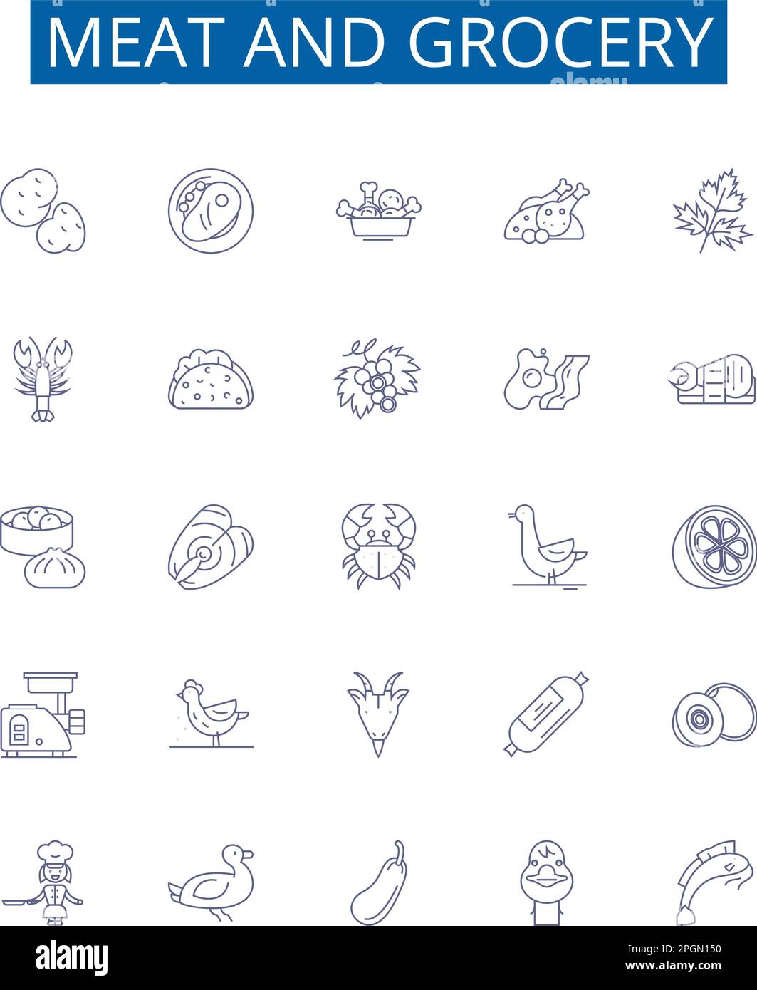 Meat and grocery line icons signs set. Design collection of Meat ...