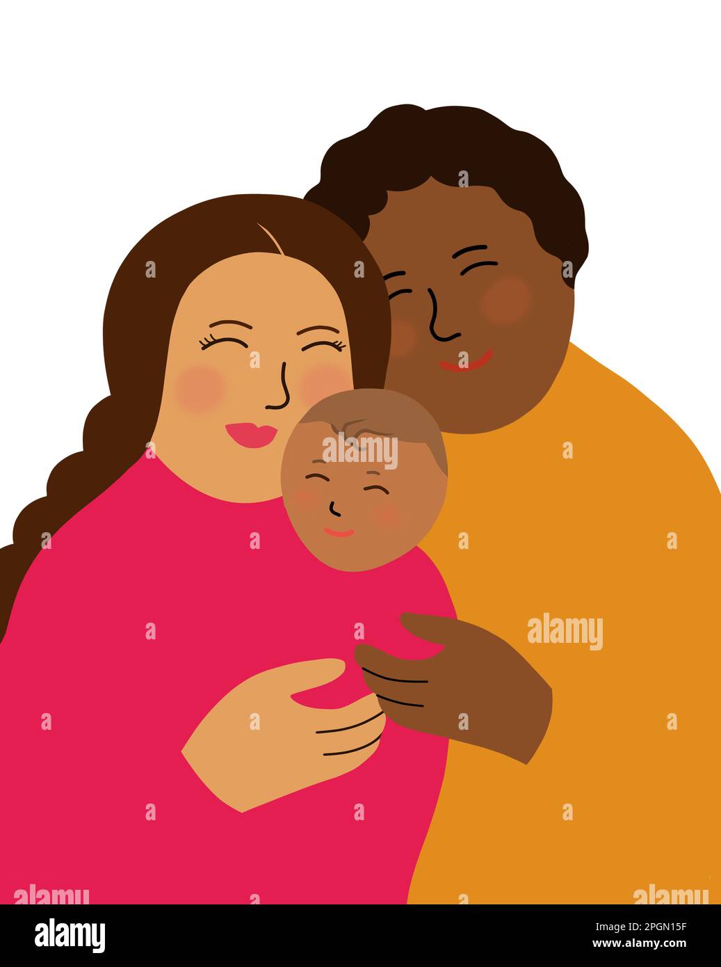 Happy parents, a Caucasian mother and an African American father ...