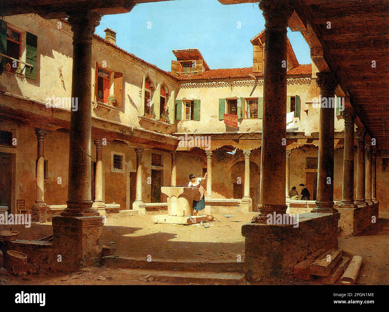 Seel Adolf - in the Courtyard - German School - 19th and Early 20th ...