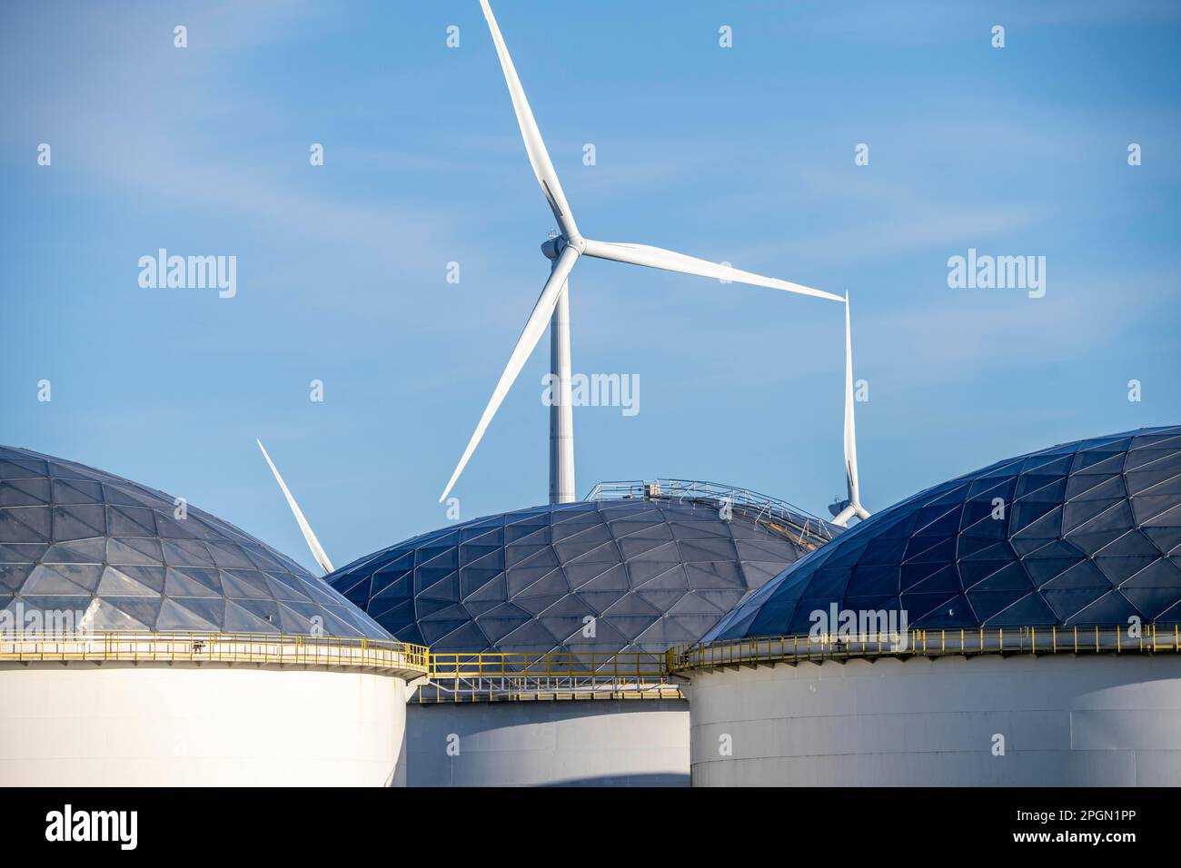 Vopak tank terminal in the industrial port of Eemshaven, Windpark ...