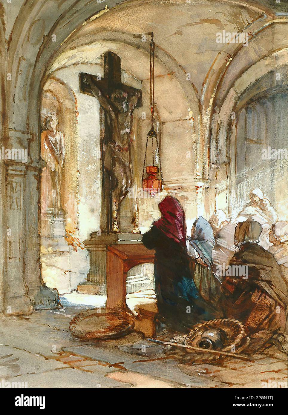 Bach Guido - Figures Praying in a Church - German School - 19th Century ...