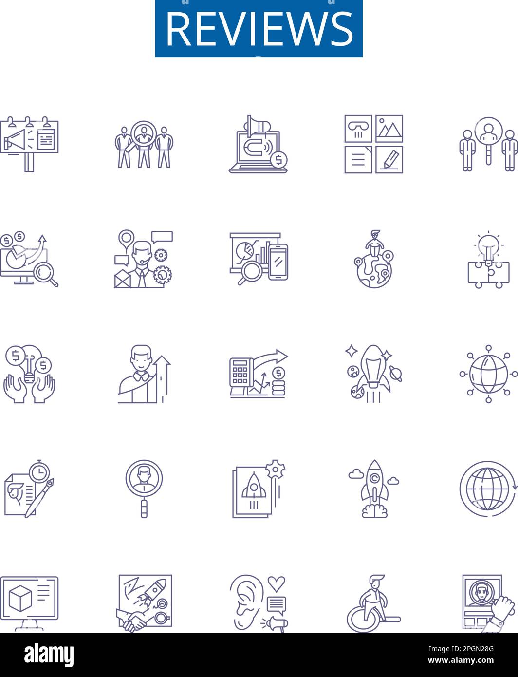 Reviews line icons signs set. Design collection of Reviews, Comment, Feedback, Analysis ...