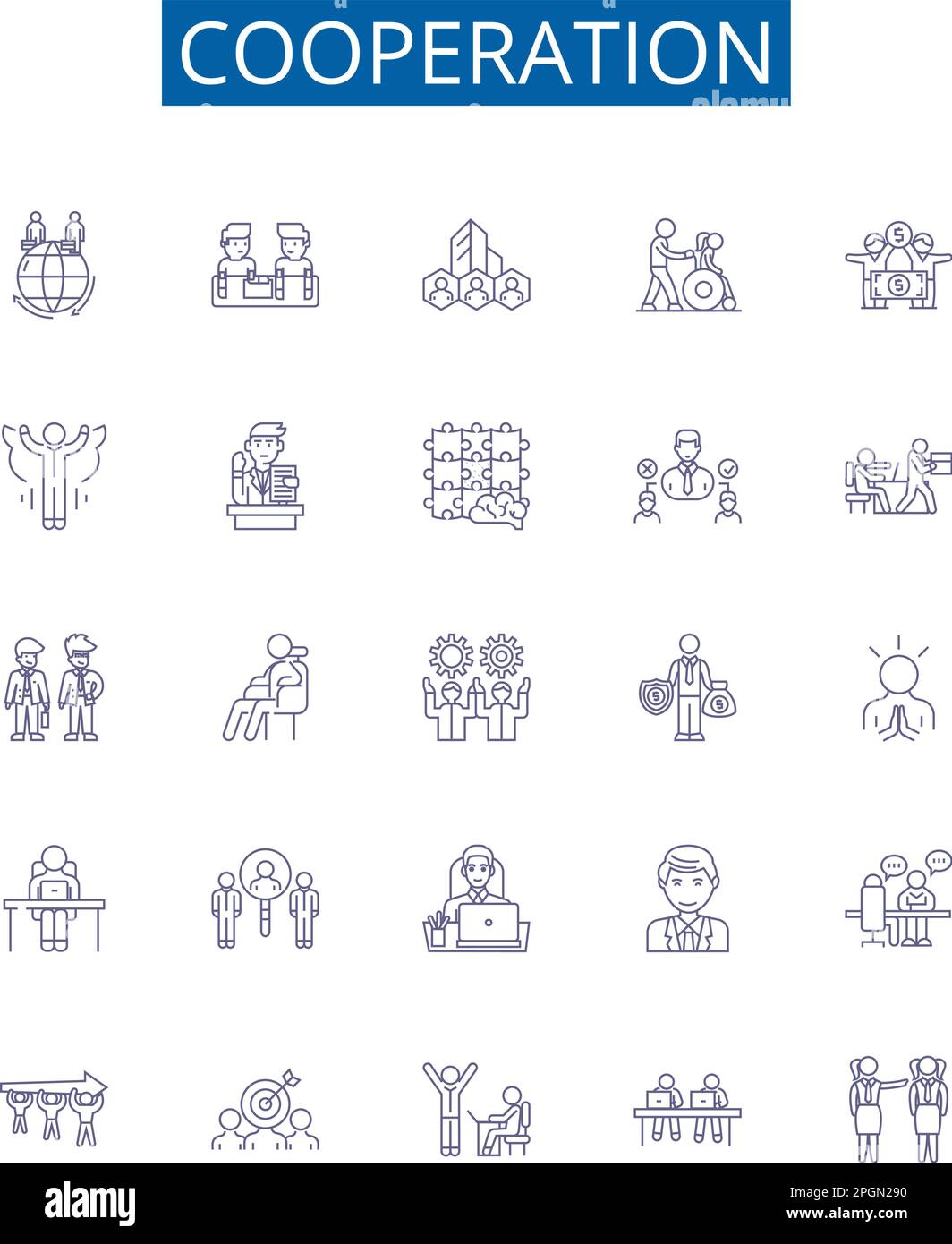 Cooperation line icons signs set. Design collection of Collaboration, Accord, Alliance, Union ...