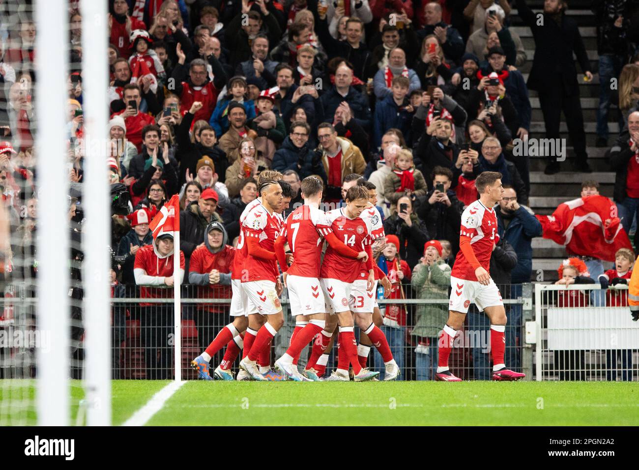 Copenhagen, Denmark. 23rd Mar, 2023. Rasmus Hojlund (11) of Denmark ...