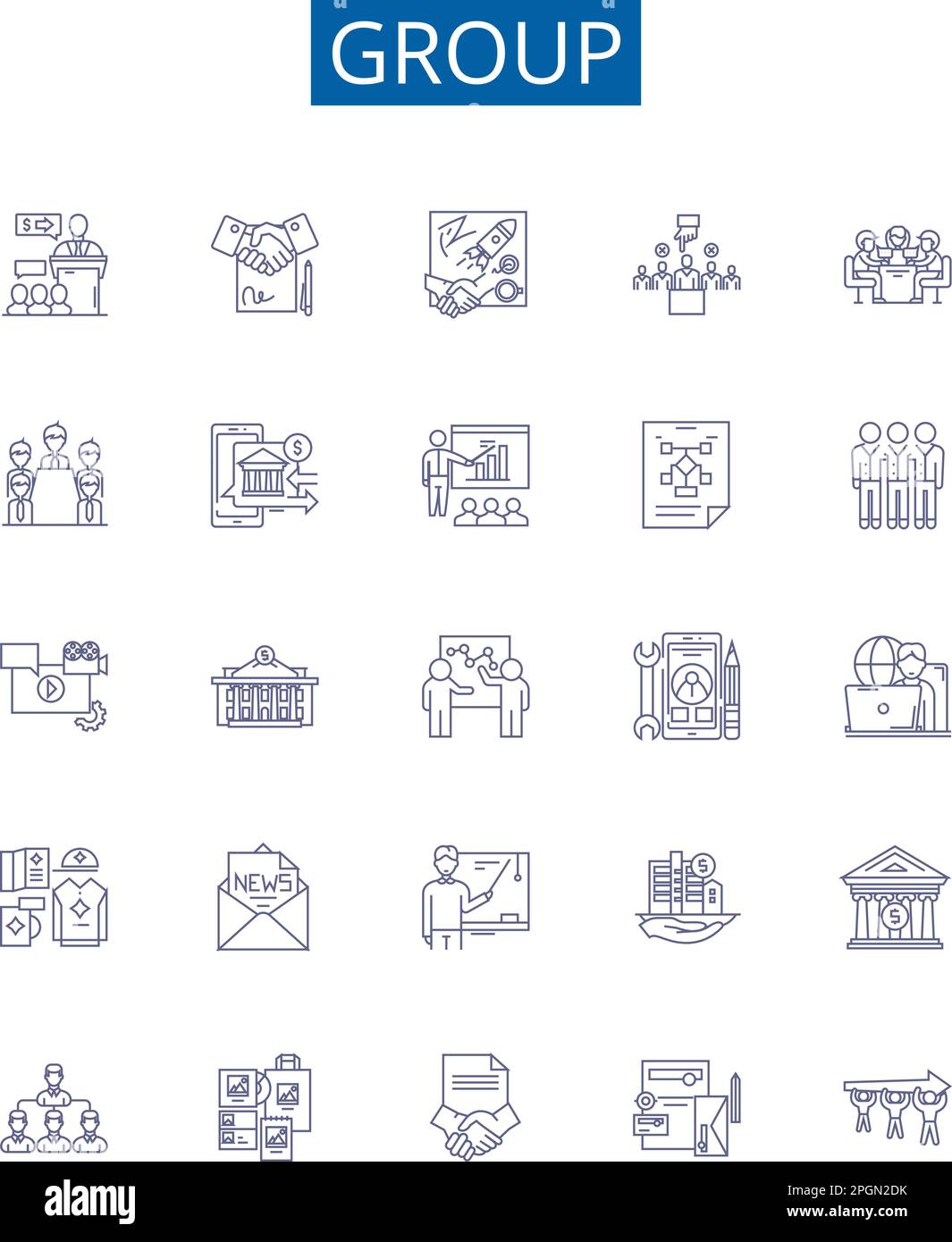 Group line icons signs set. Design collection of Collective, Crowd ...