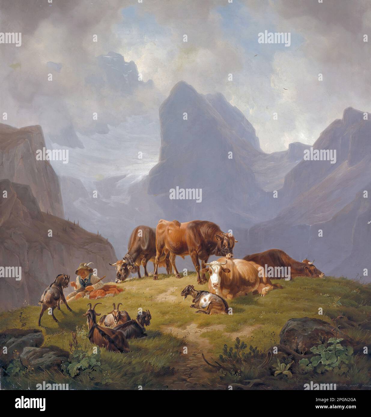 Voltz Friedrich - on the Alpine Pasture - German School - 19th Century ...