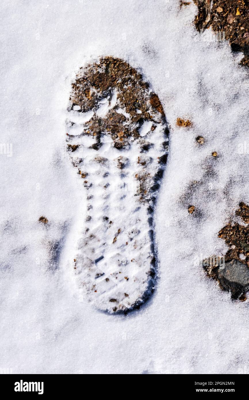 Boot foot prints in the snow; central Colorado; USA Stock Photo - Alamy