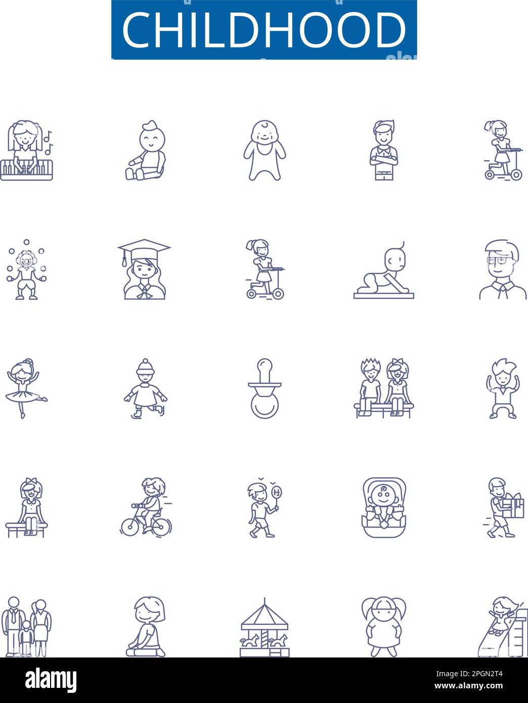 Childhood line icons signs set. Design collection of Infancy, Youth, Adolescence, Kids, Playtime ...