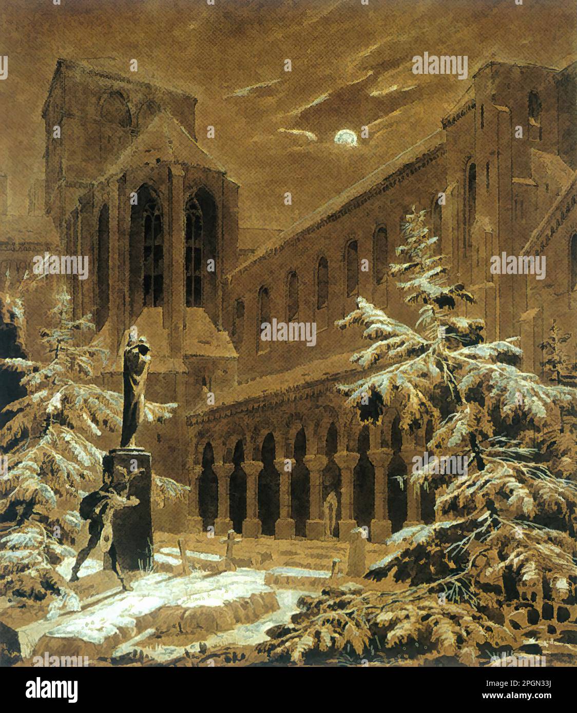Blechen Carl - Monastery Cemetery IM Schnee - German School - 19th ...