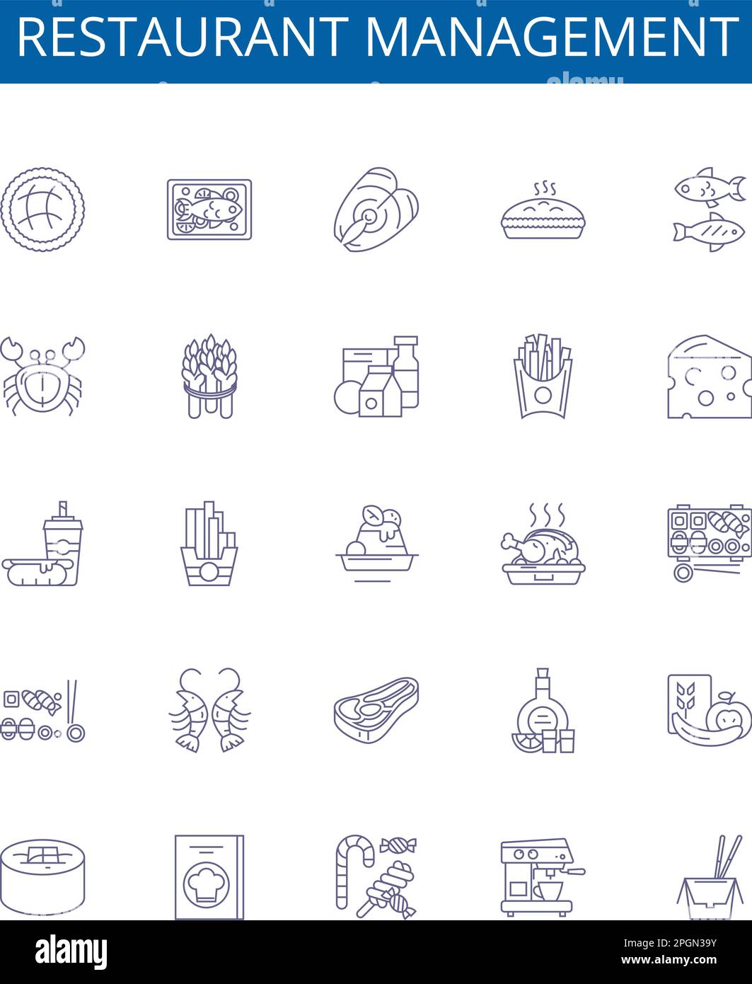 Restaurant management line icons signs set. Design collection of Dining, Menu, Food, Staff ...