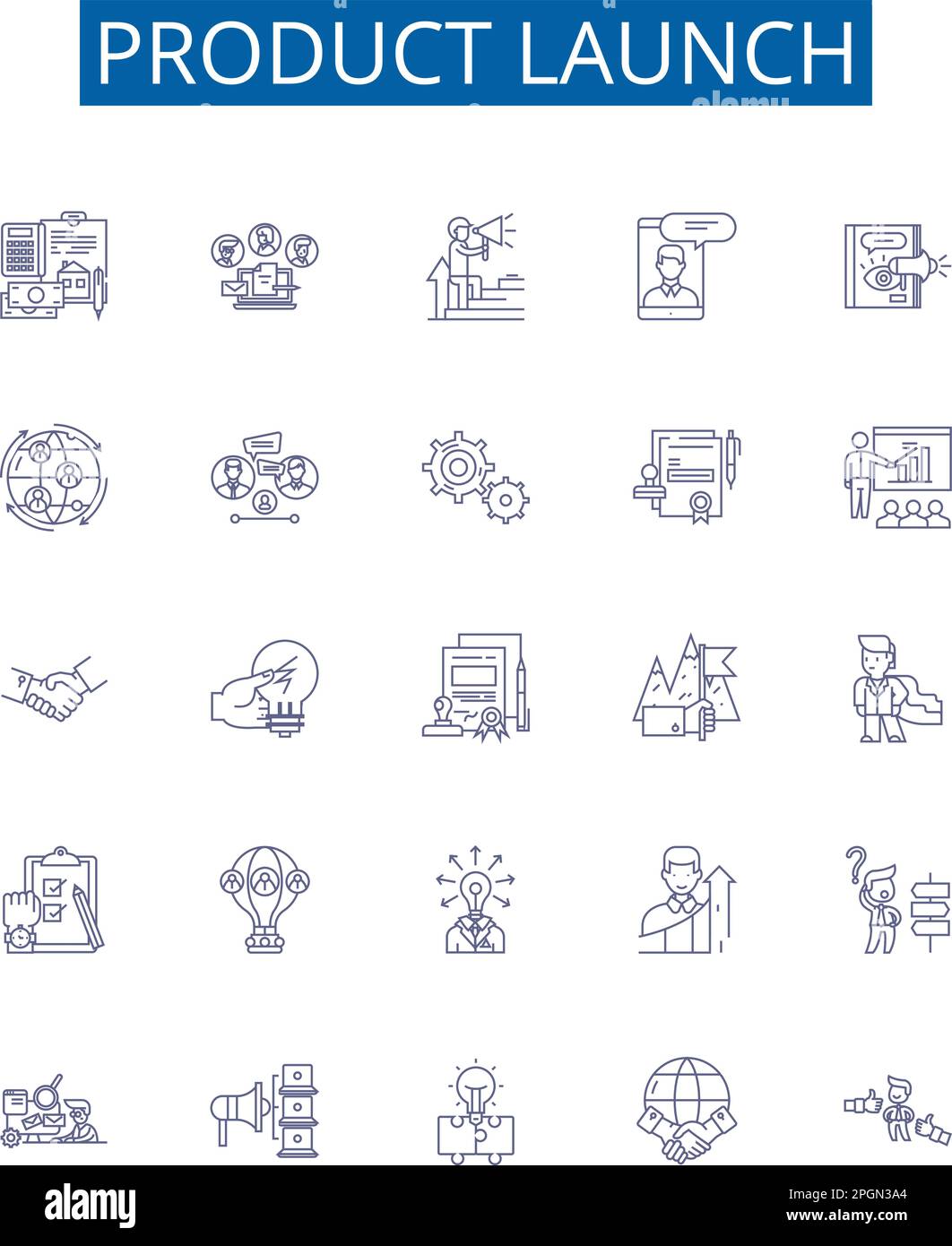 Product launch line icons signs set. Design collection of Launch ... Product launch line icons signs set. Design collection of Launch ...