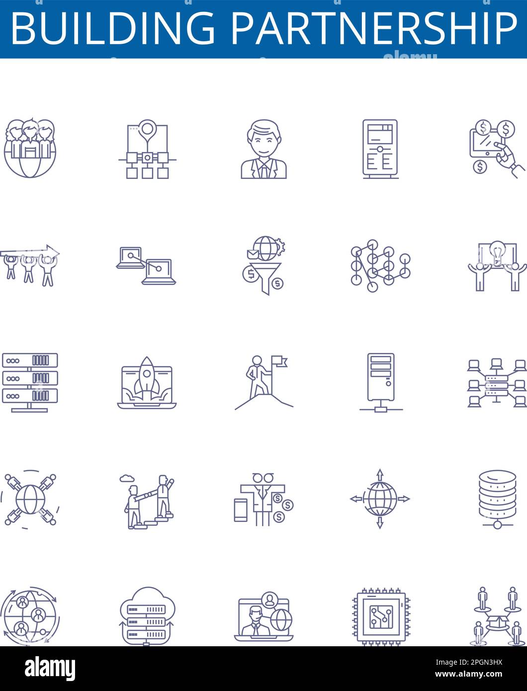 Building partnership line icons signs set. Design collection of Cooperation, Alliance ...