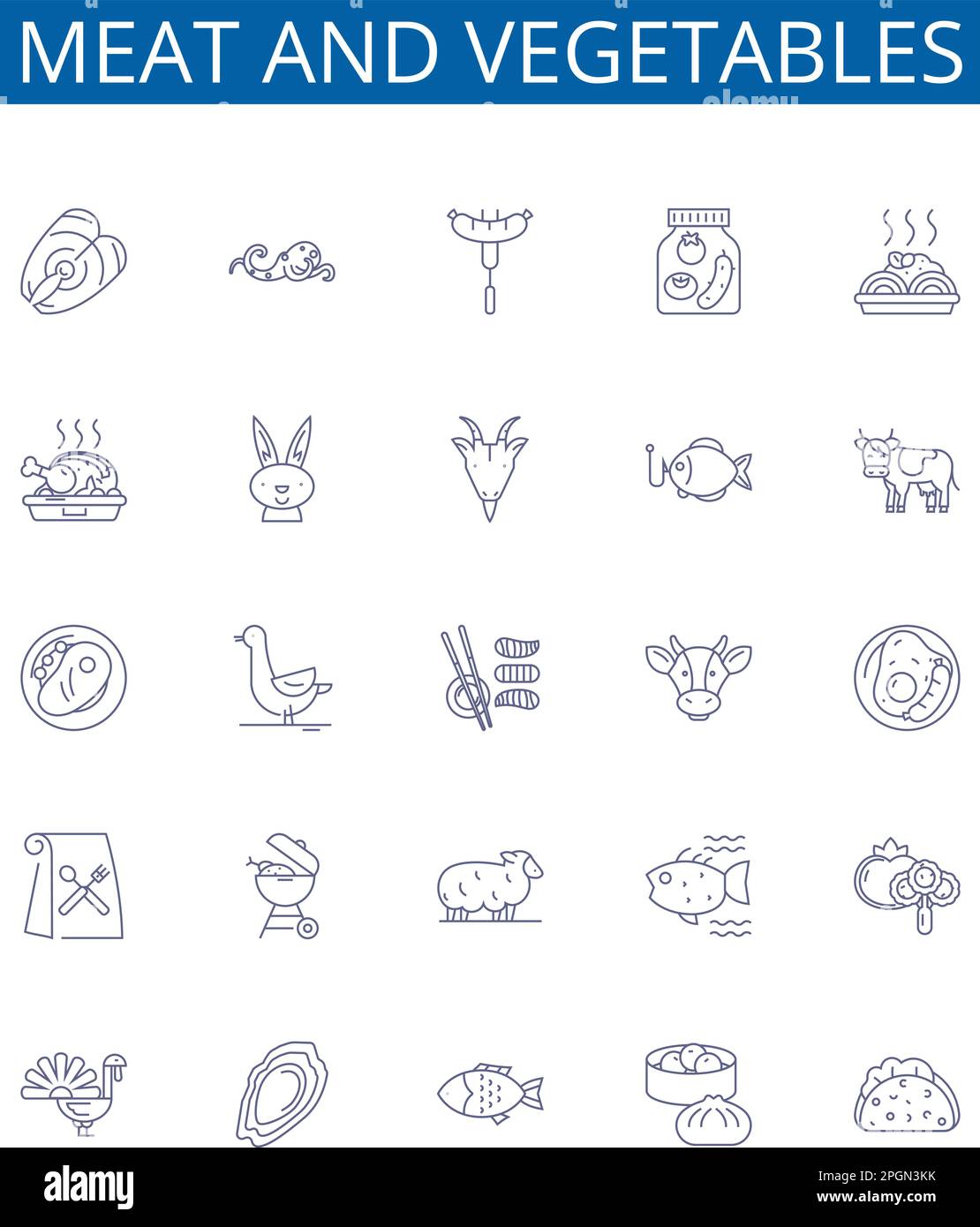 Meat and vegetables line icons signs set. Design collection of meat ...
