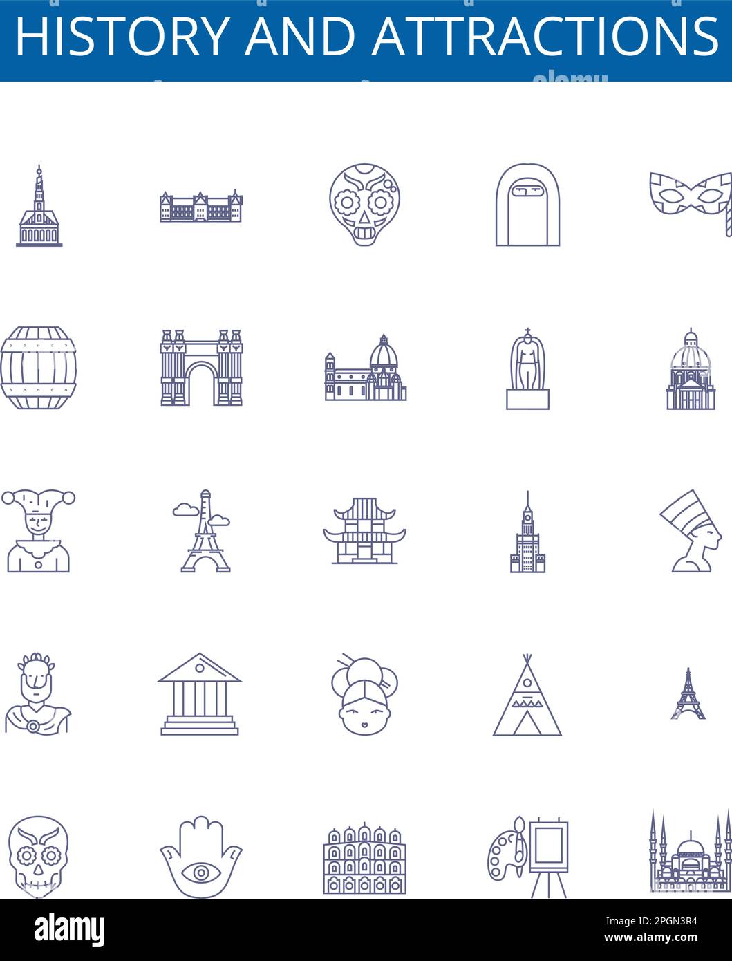 History and attractions line icons signs set. Design collection of History, Attractions ...