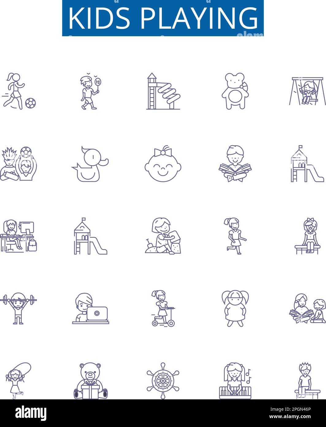 Kids playing line icons signs set. Design collection of Children ...