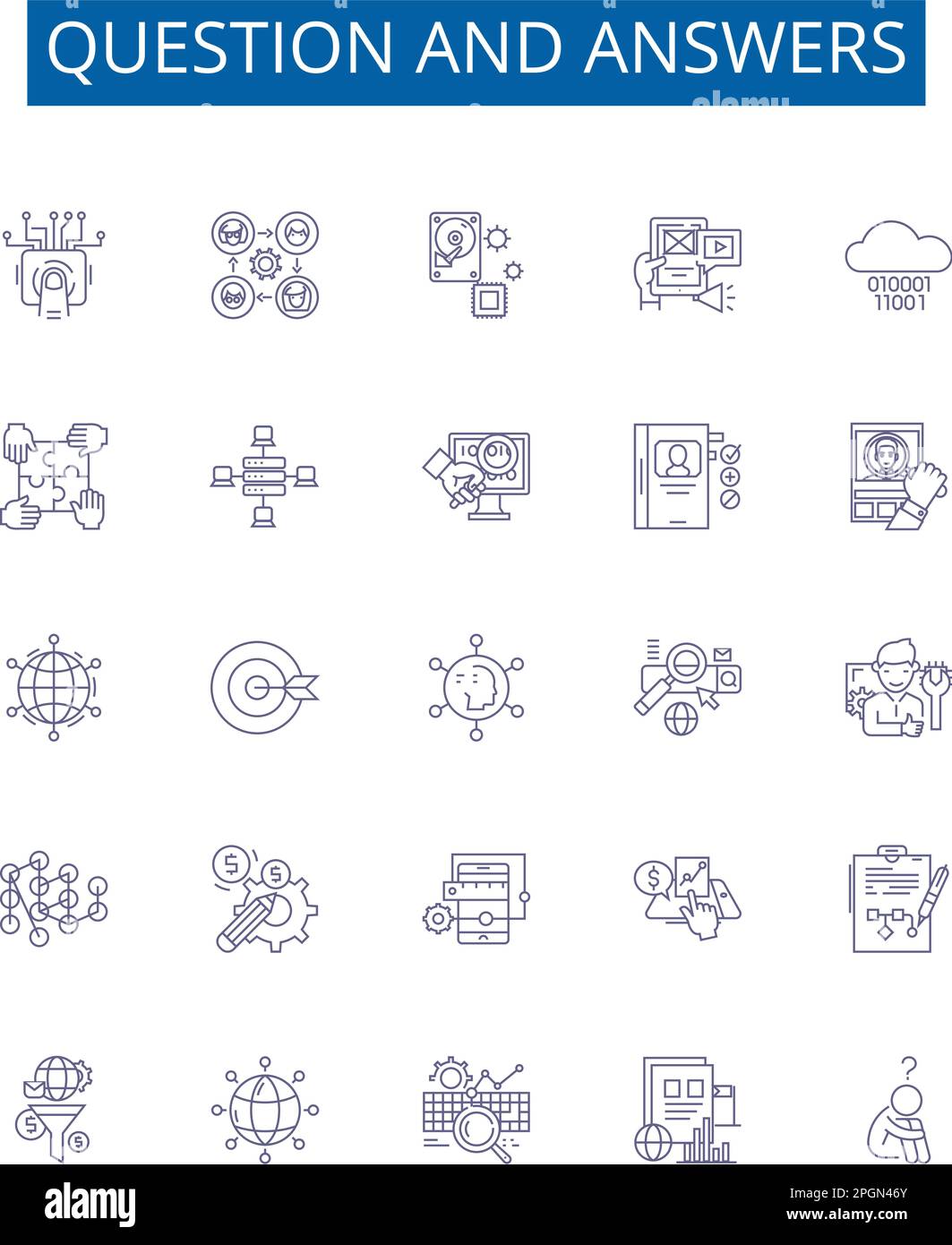 Question and answers line icons signs set. Design collection of Questions, Answers, Quiz ...