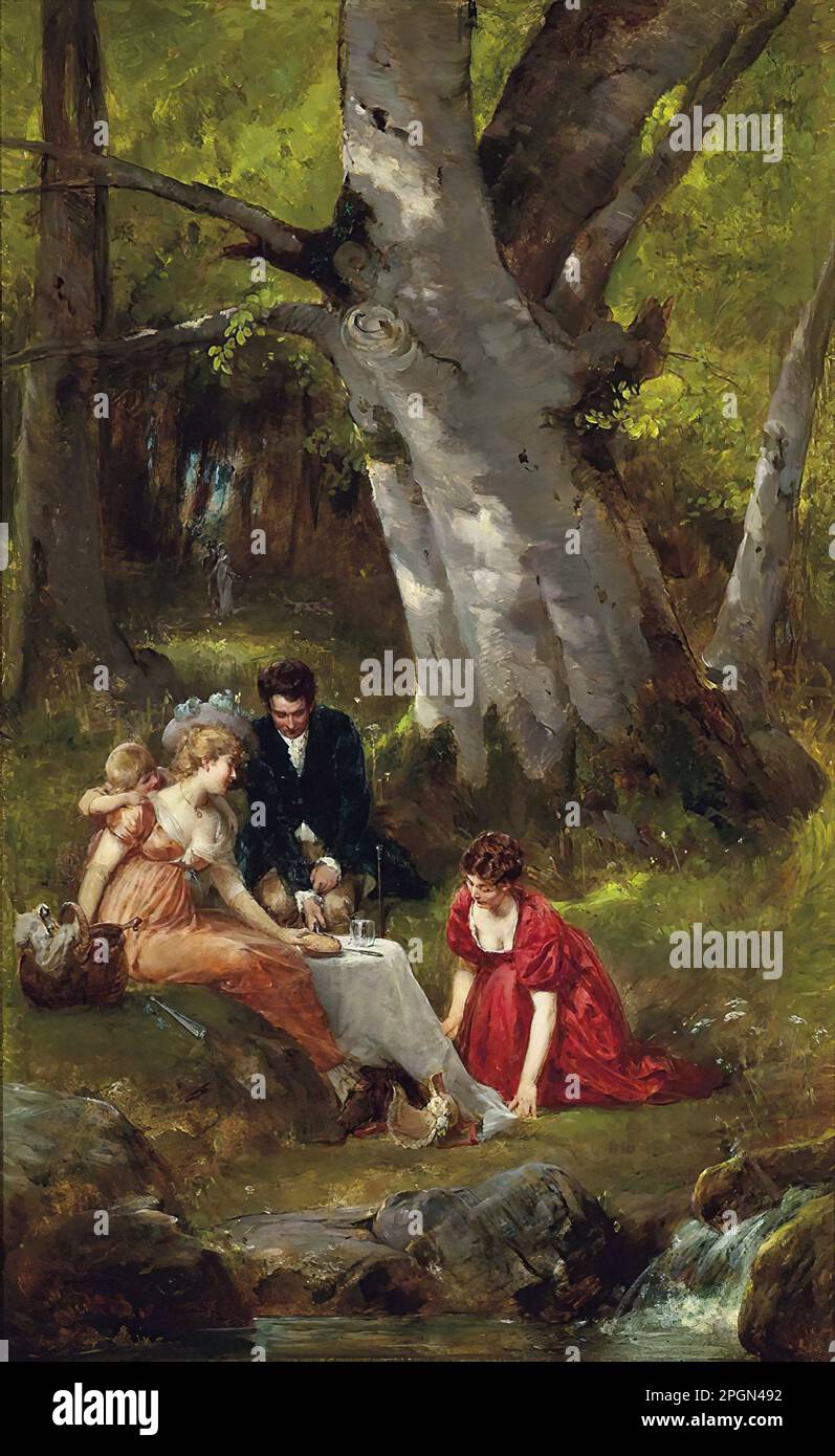 Papperitz Georg - a Picnic in the Forest - German School - 19th Century ...