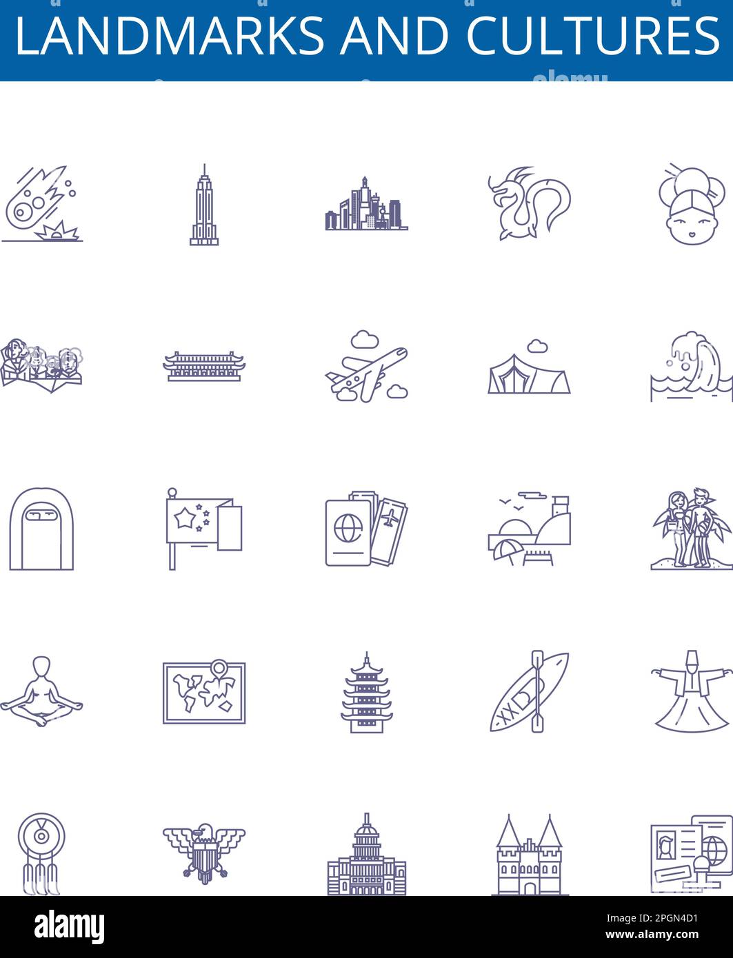 Landmarks and cultures line icons signs set. Design collection of Landmarks, Cultures, Heritage ...