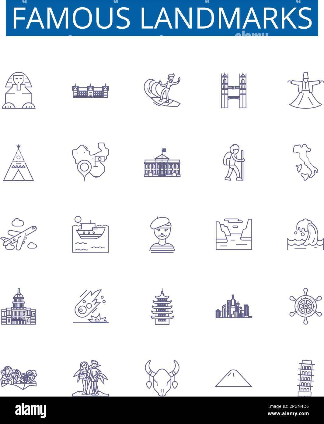 Famous landmarks line icons signs set. Design collection of Monument ...