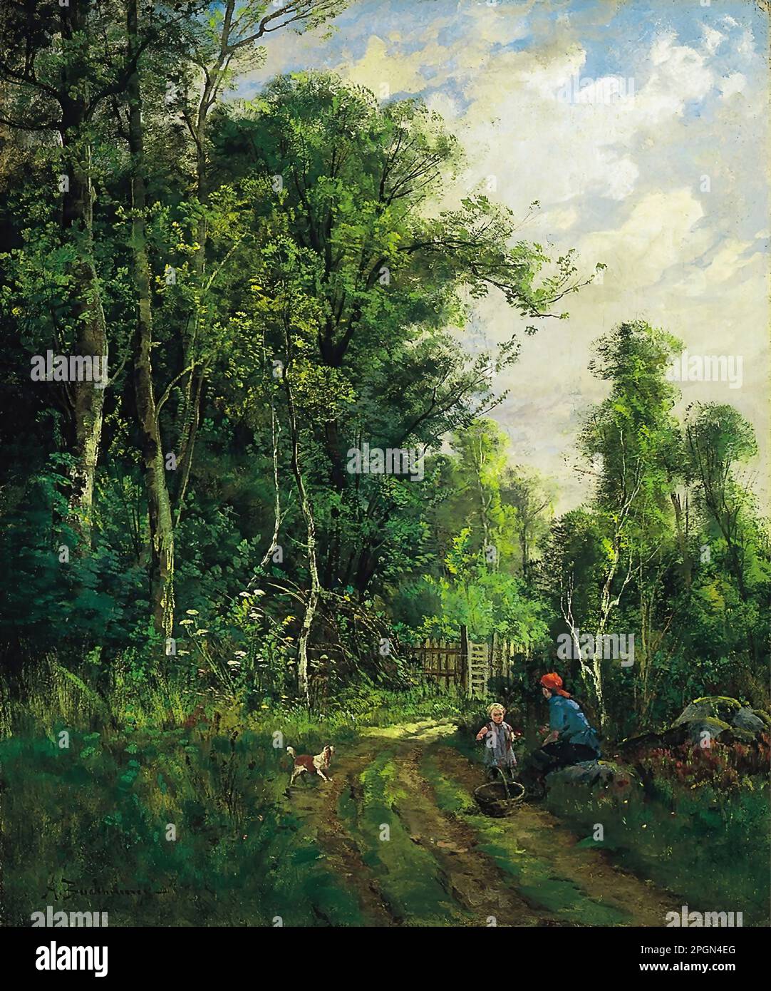 Bachmann Alfred August Felix - Gathering Flowers in the Forest - German ...
