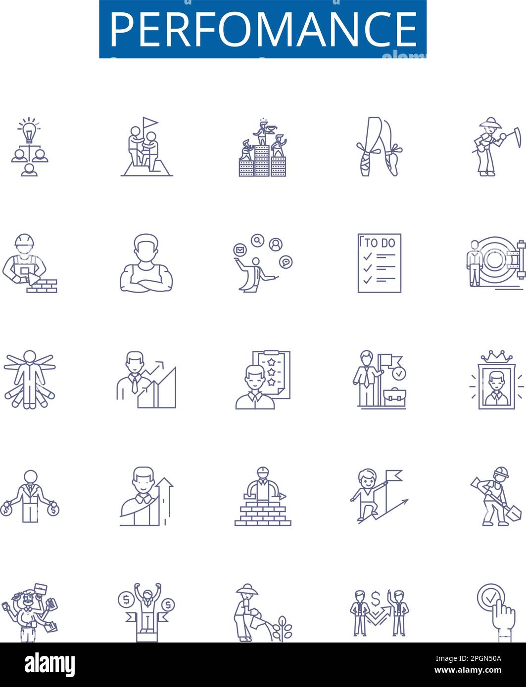 Perfomance line icons signs set. Design collection of Performance, Productivity, Efficiency ...