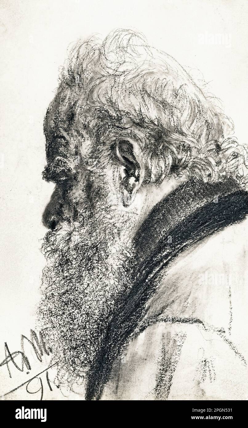Menzel Adolph Von - Bearded Man in Profile - German School - 19th ...