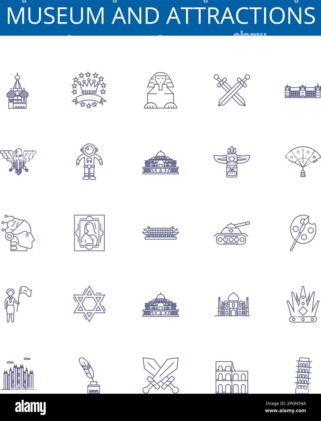 Museum and attractions line icons signs set. Design collection of Museum, Attractions, Heritage ...