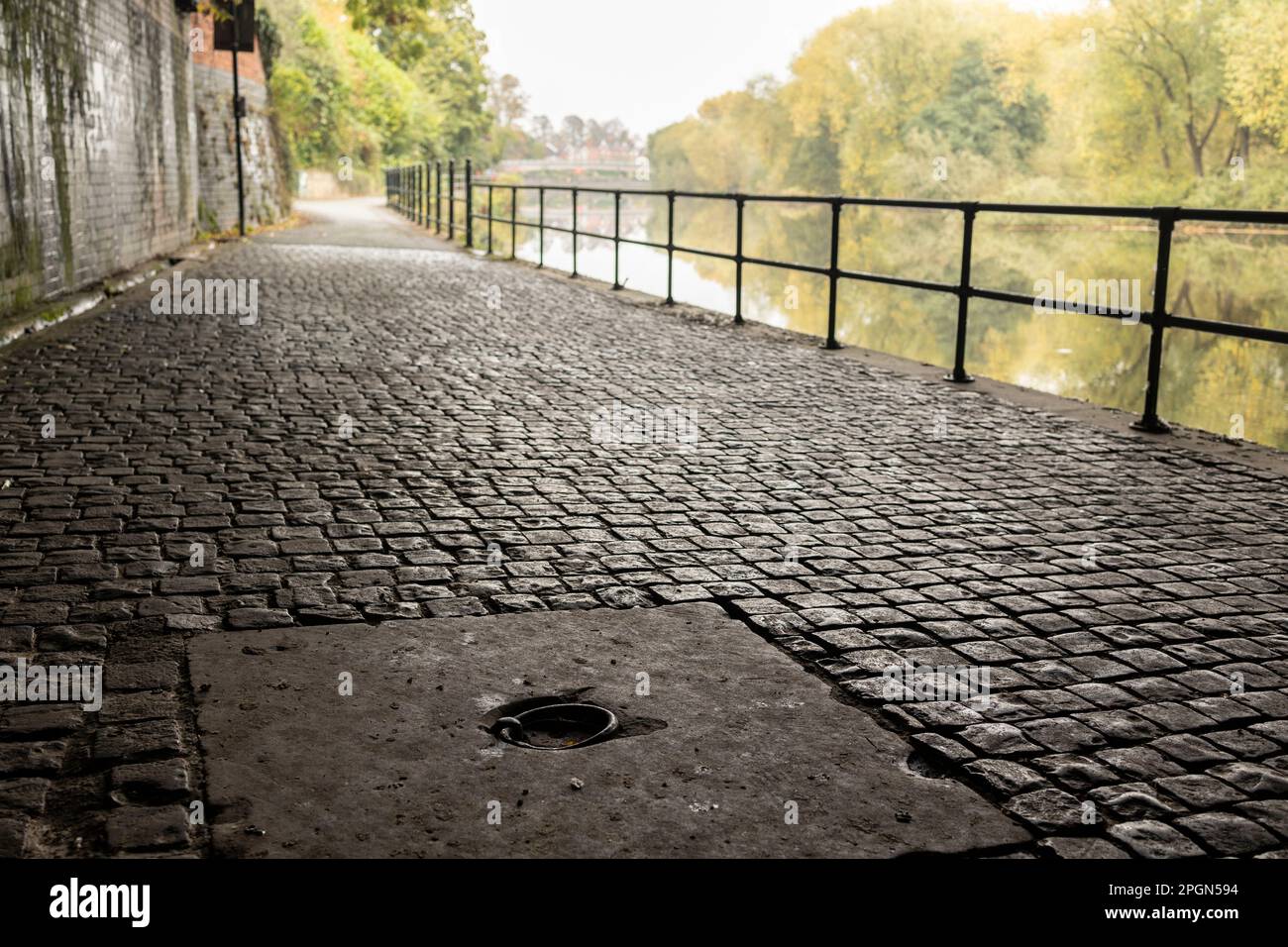 cobble stone path and boat mooring point aside the river seven in ...