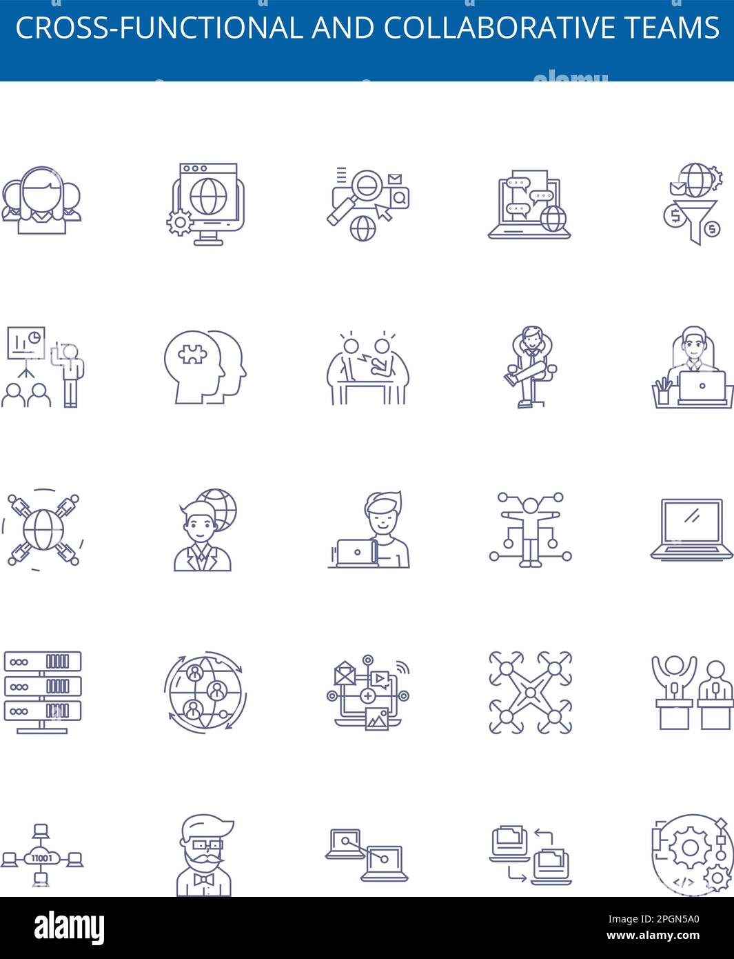 Cross Functional And Collaborative Teams Line Icons Signs Set Design Collection Of