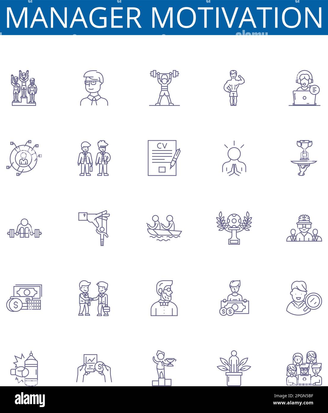 Manager motivation line icons signs set. Design collection of Motivation, Management, Lead ...