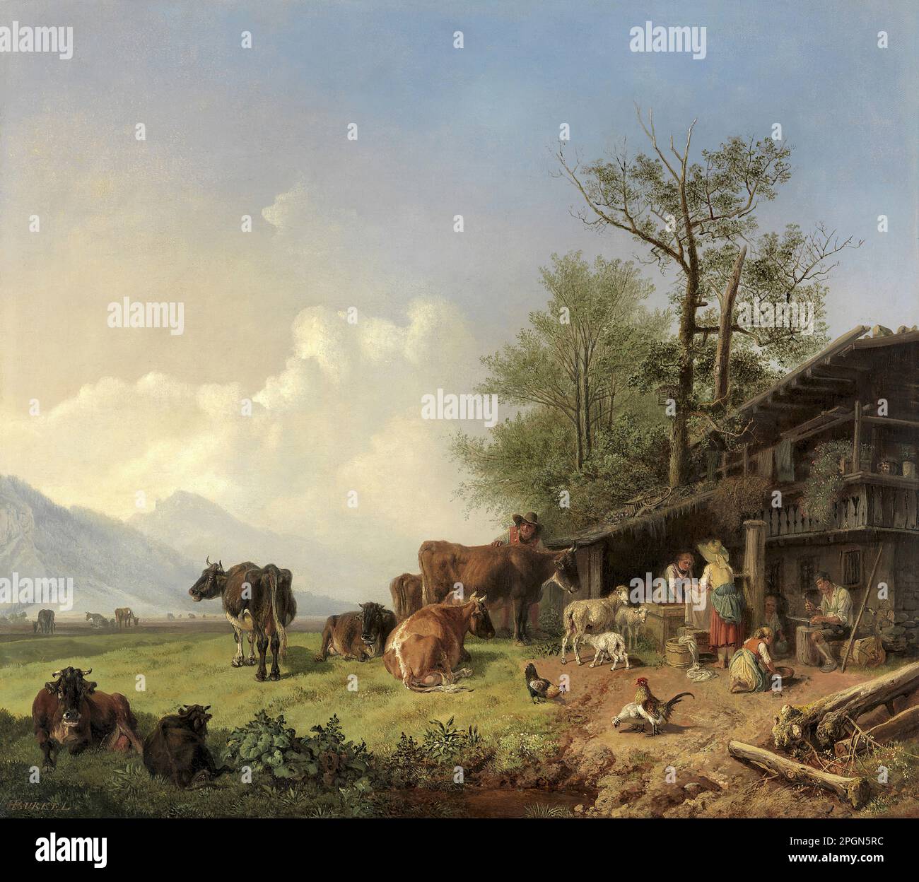 Burkel Heinrich - Farm With Fountain - German School - 19th and Early ...