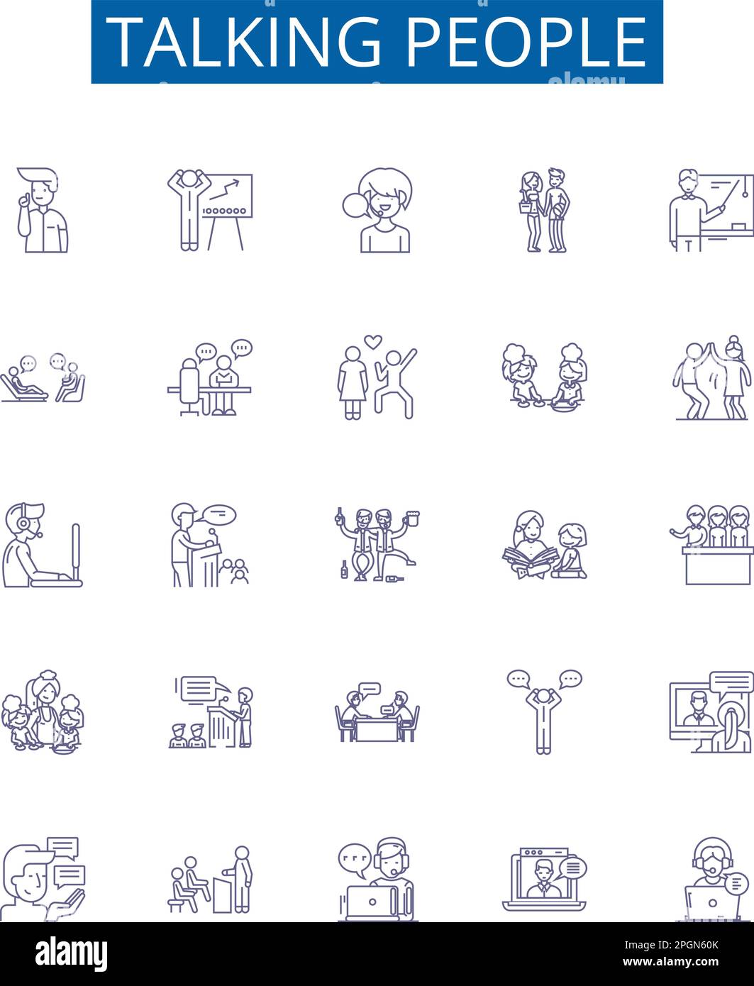 Talking people line icons signs set. Design collection of Conversing, Chatting, Orating ...