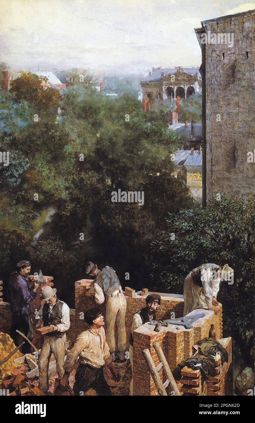 Menzel Adolph Von - Bricklayers on a Building Site - German School ...