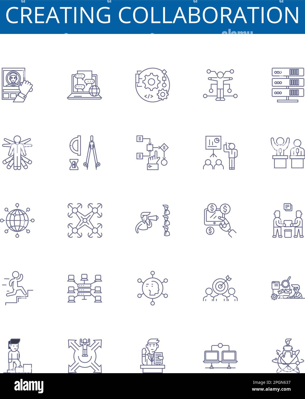 Creating Collaboration Line Icons Signs Set Design Collection Of Cooperating Uniting Pooling