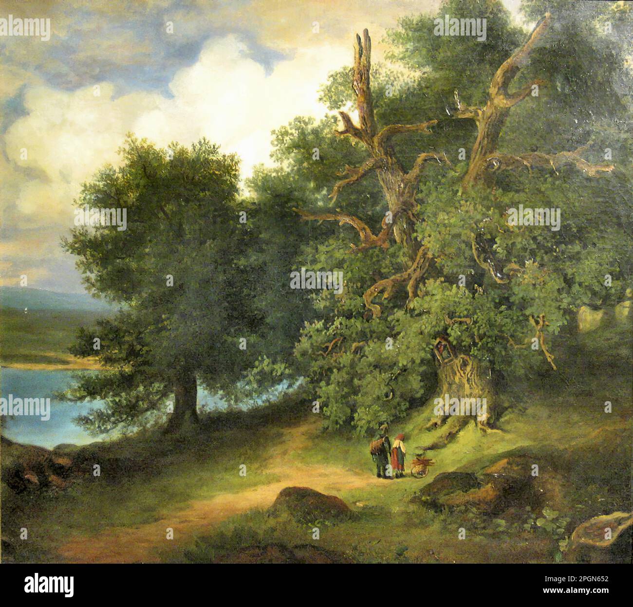 Bamberger Fritz - Figures on a Path in a Wooded Landscape - German School - 19th and Early 20th ...