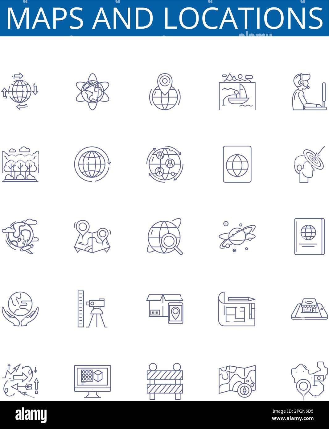 Maps and locations line icons signs set. Design collection of Maps, Locations, Geography ...