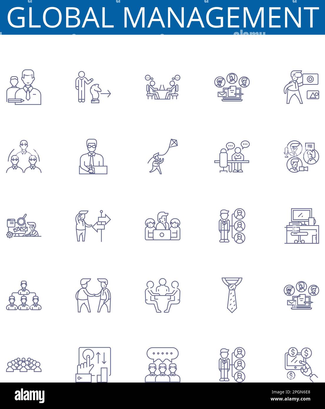 Global management line icons signs set. Design collection of Global, Management, International ...