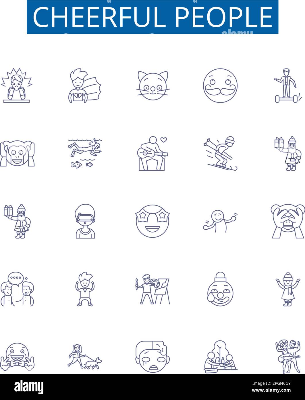 Cheerful people line icons signs set. Design collection of Cheerful ...