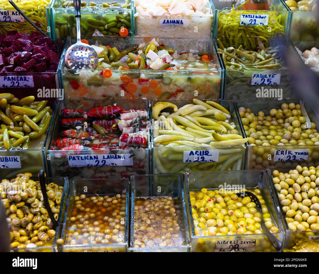 Natural marinades and pickles on Turkish market counter Stock Photo - Alamy