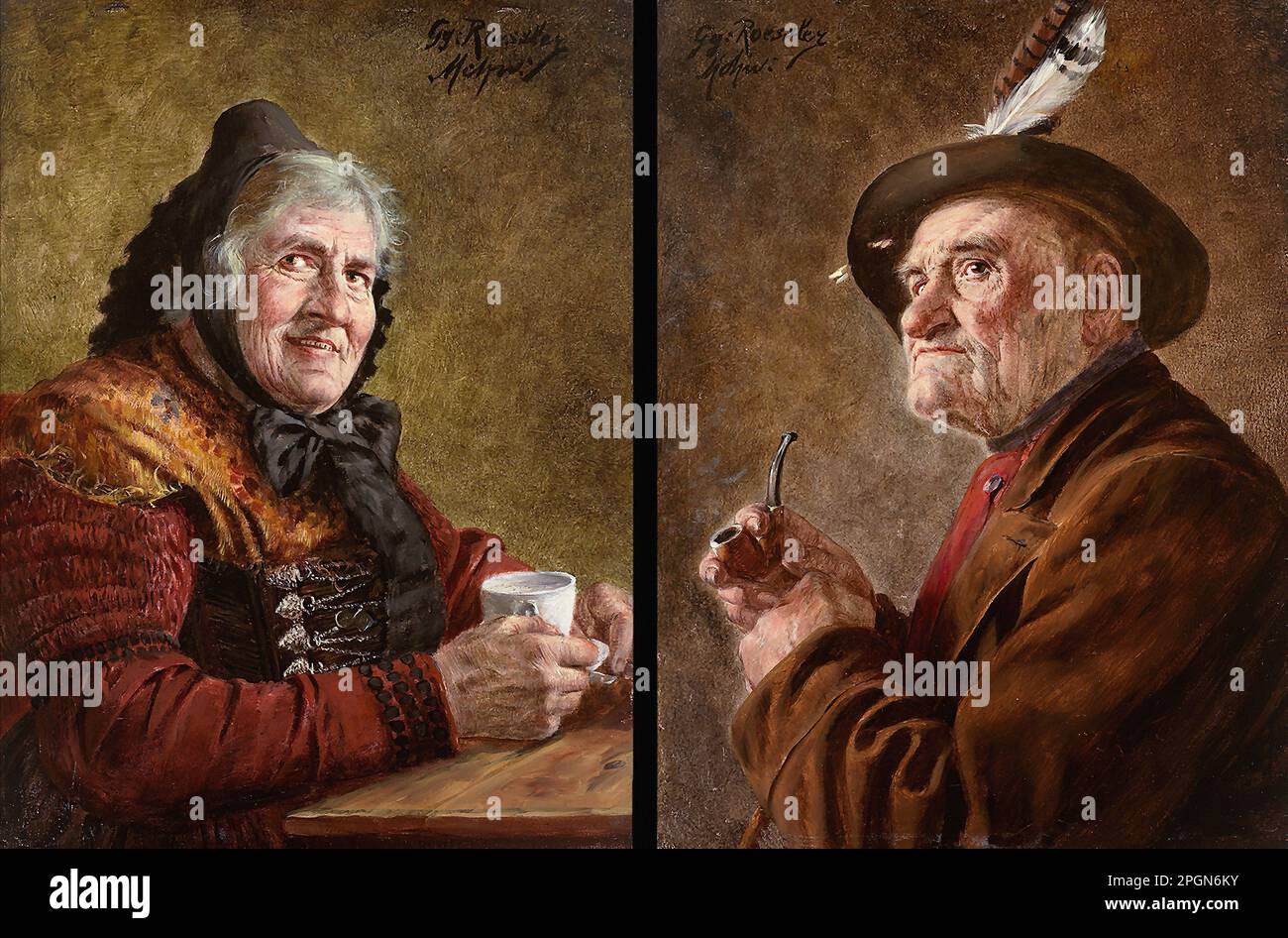 Rossler Georg - Portraits of a couple in costume - German School - 19th ...