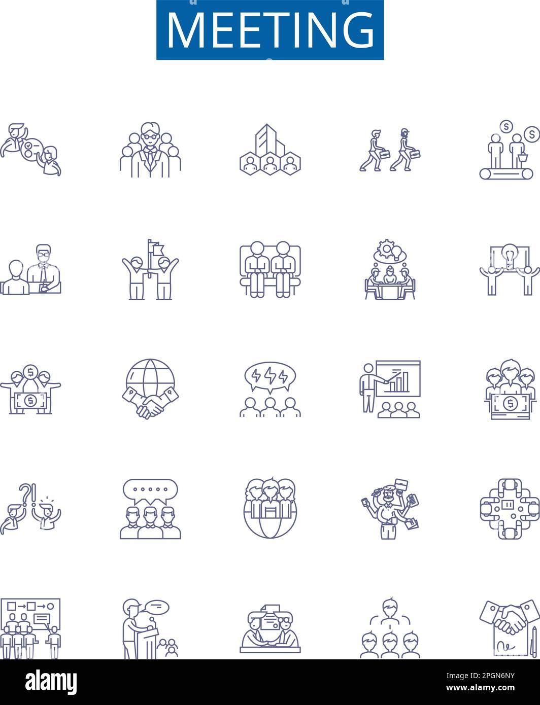 Meeting line icons signs set. Design collection of Gathering, Conclave, Conference, Reunion ...