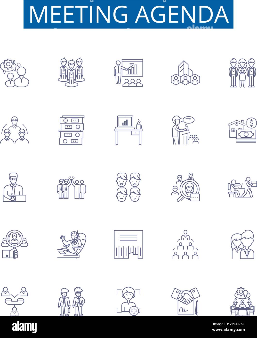 Meeting agenda line icons signs set. Design collection of Schedule ...