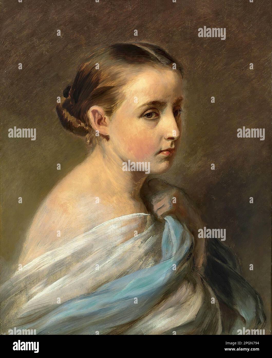 Winterhalter Franz Xavier - Portrait of a Girl Draped in a Blue and ...